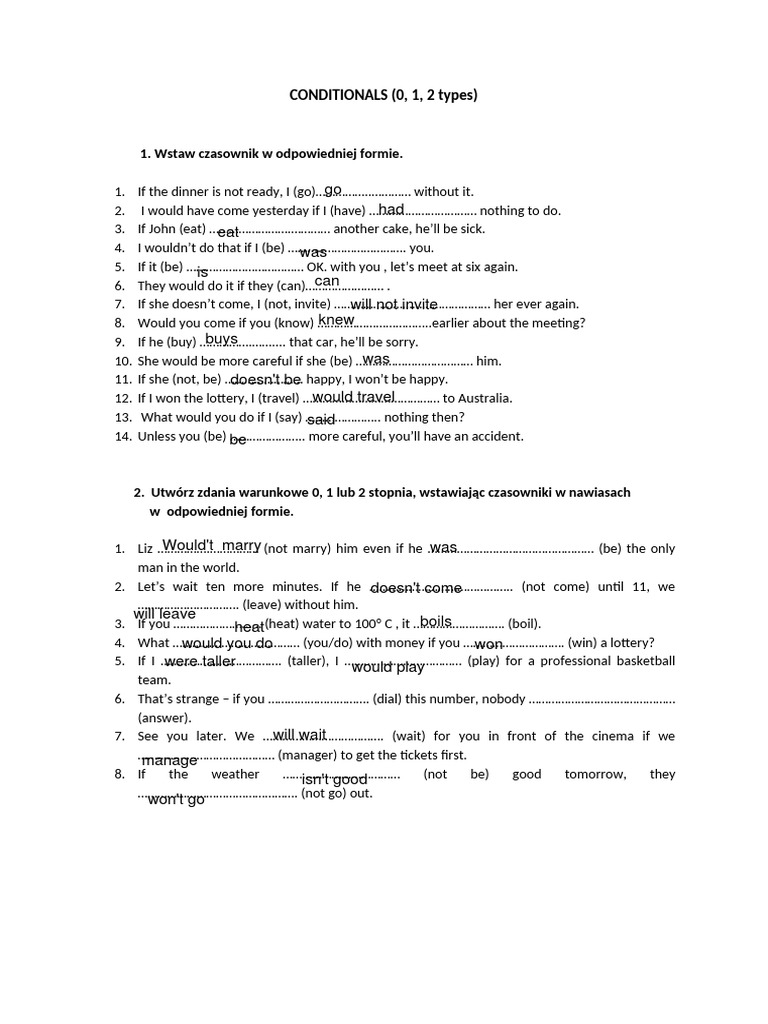Conditionals - Test (0, 1, 2) | PDF