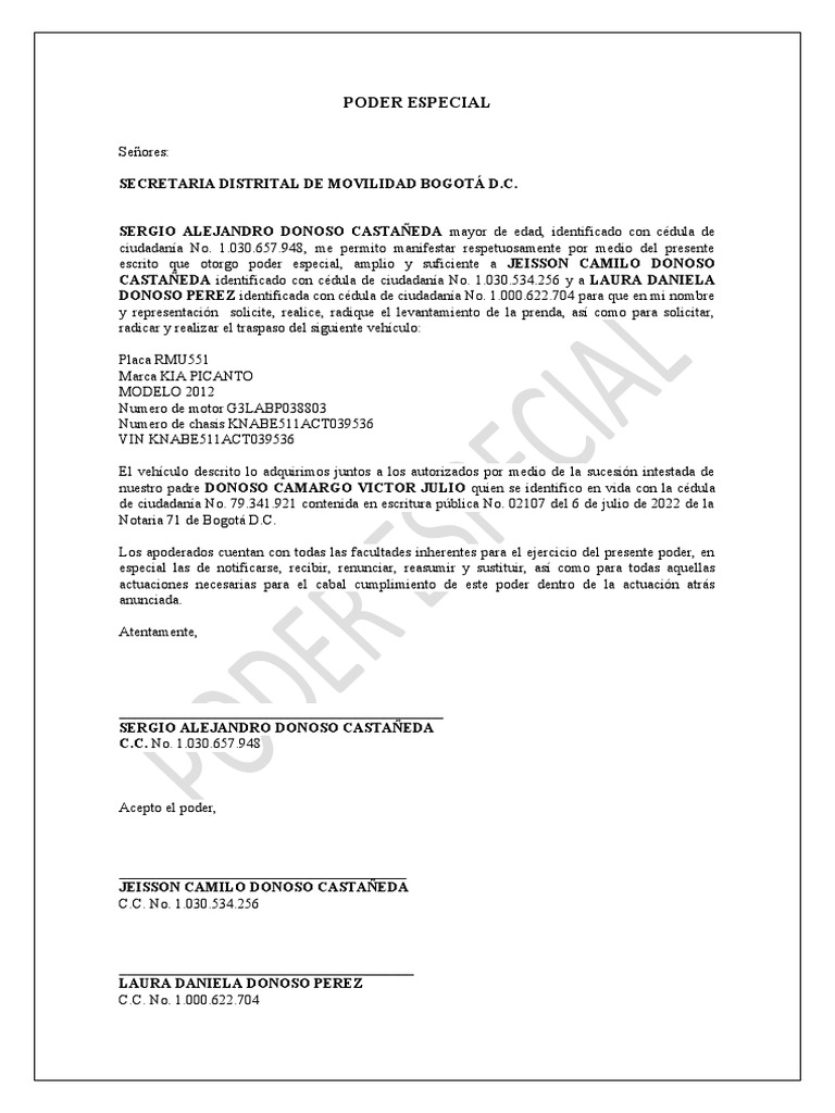 Poder Especial para Traspaso | PDF