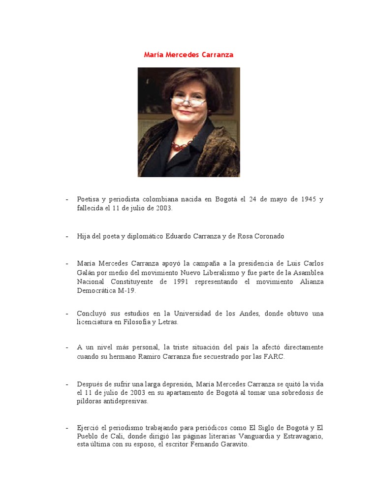 Biografía de María Mercedes Carranza | PDF | Clásicos