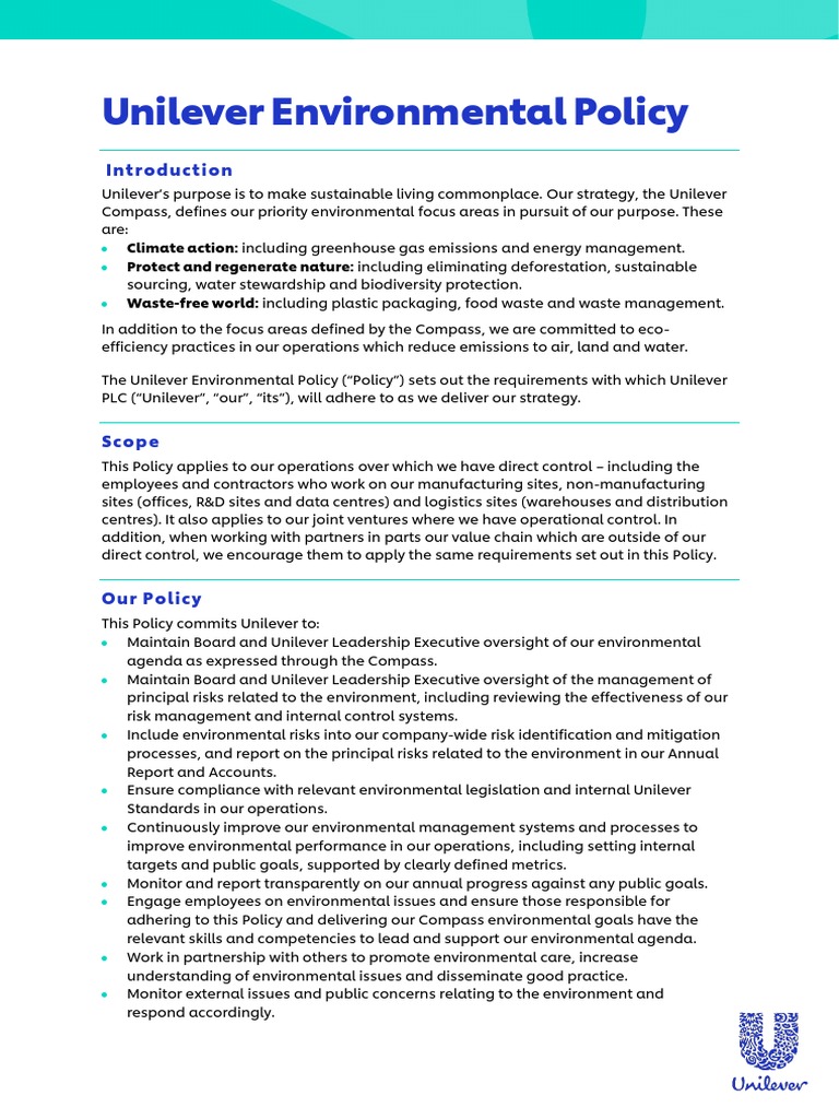 Unilever Environmental Policy PDF | PDF | Sustainability | Climate ...