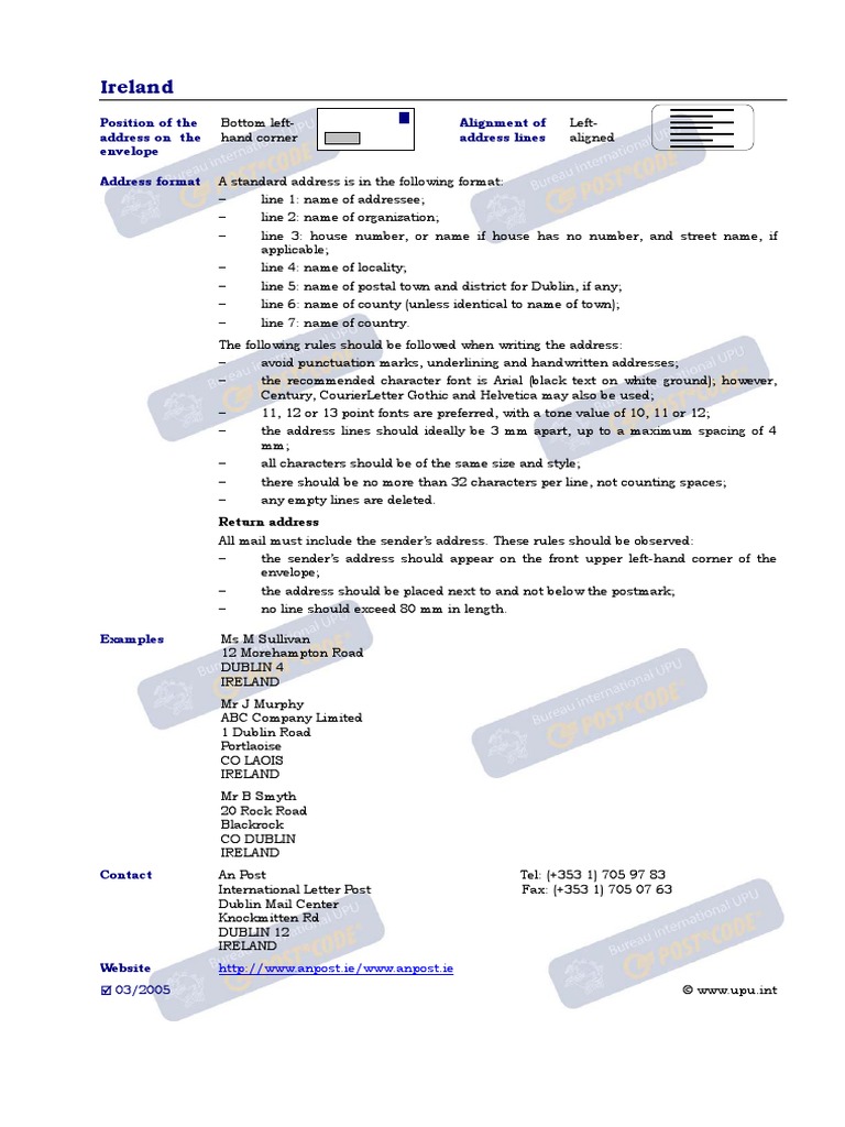 Irish Print Address Format | PDF | Mail | Written Communication