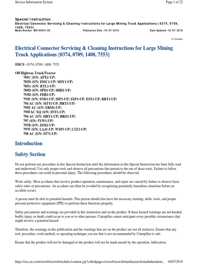 Electrical Connector Servicing & Cleaning Instructions For Large Mining Truck Applications | PDF ...
