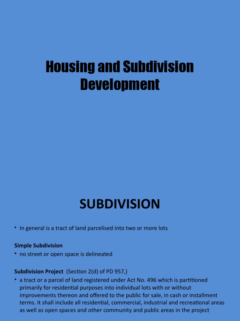 Philippine Housing and Subdivision Development - PART I | PDF | Public ...
