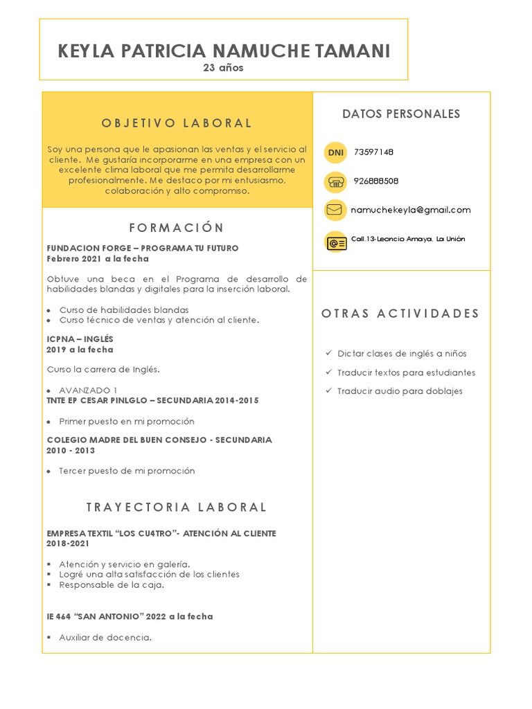 KEYLA de CV 2022 - Con Exp Laboral PDF | PDF