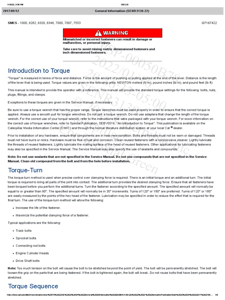 SENR3130 - Torque General Information | Download Free PDF | Screw | Tools
