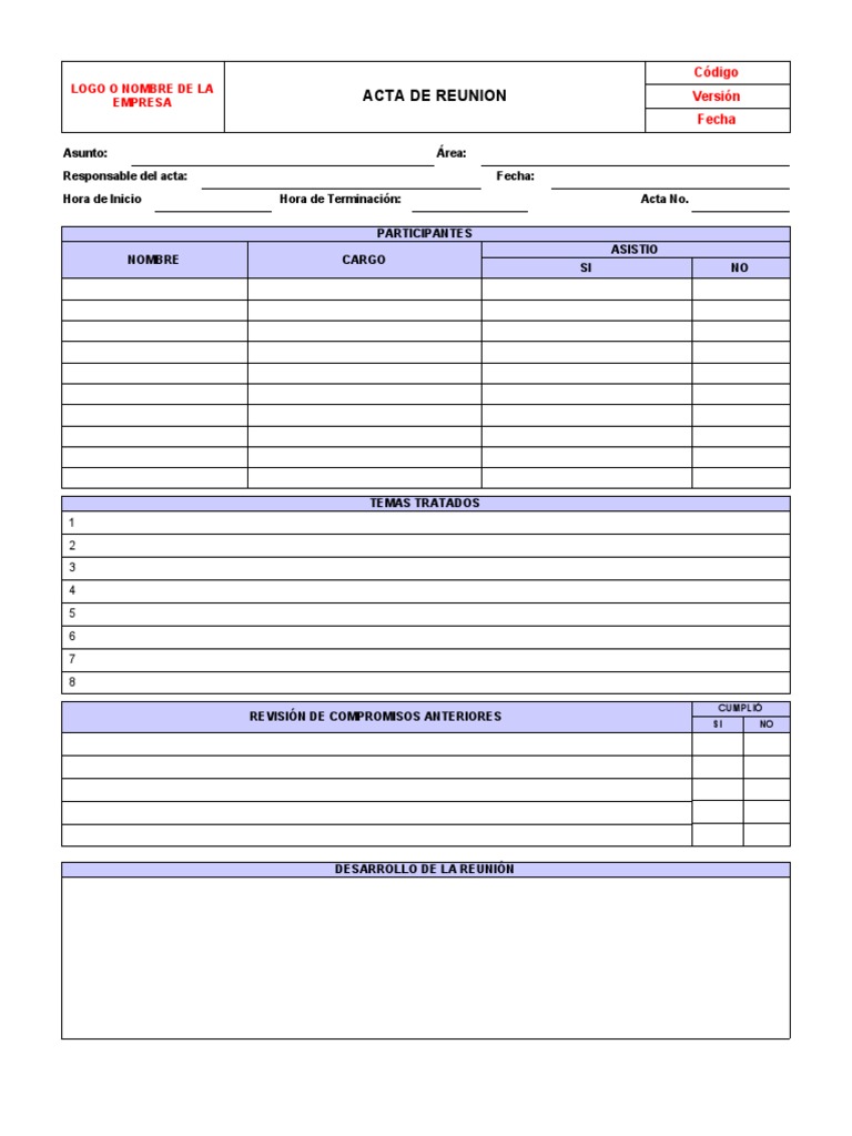 FORMATO - ACTA DE REUNION | PDF