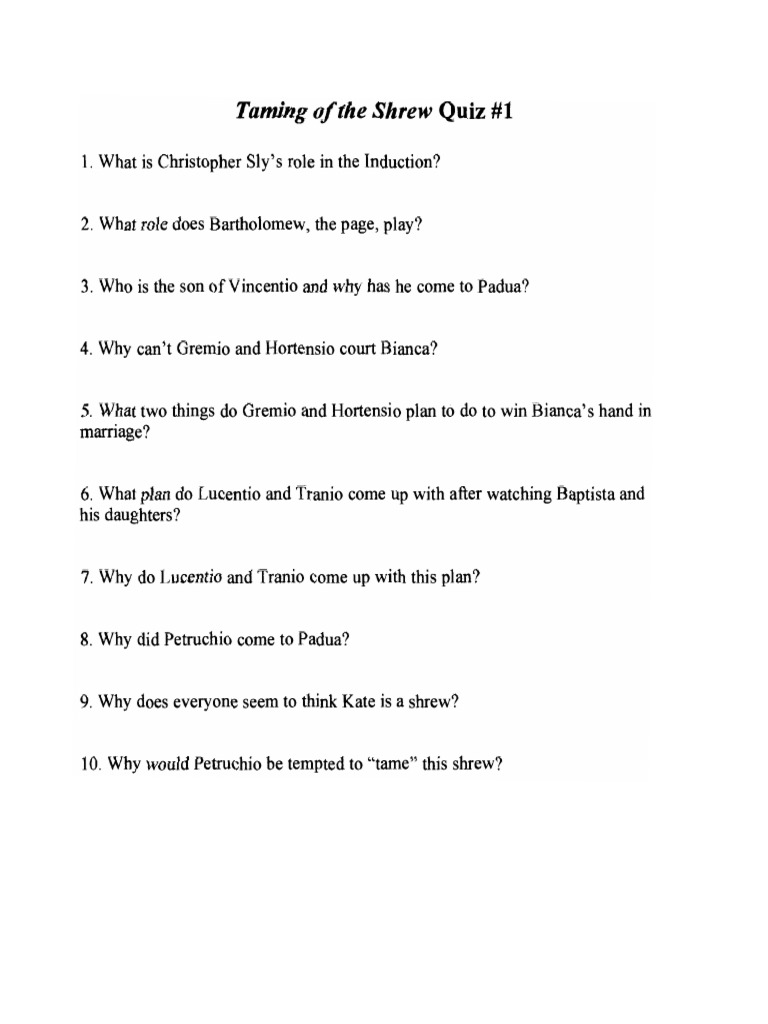 Taming of The Shrew Quiz and Test | PDF