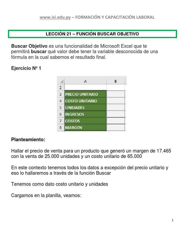 Función Buscar Objetivo en Excel | PDF | Microsoft Excel | Matemáticas
