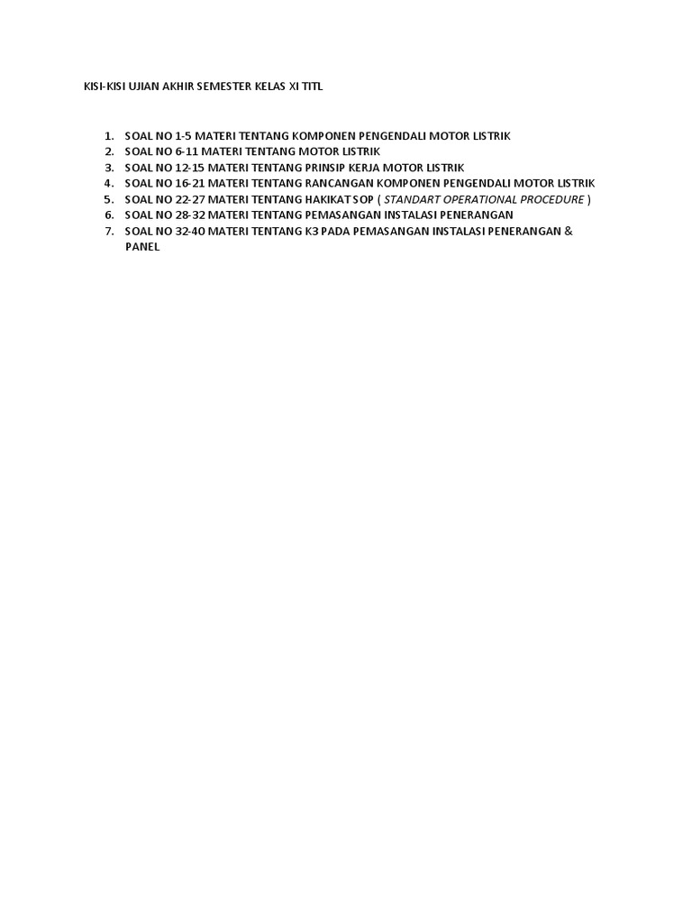 Kisi-Kisi Soal Ujian Semester Ganjil Kelas XI TP. 2022-2023 | PDF