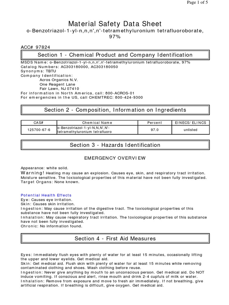 TBTU Msds (Acros Organics) PDF | PDF