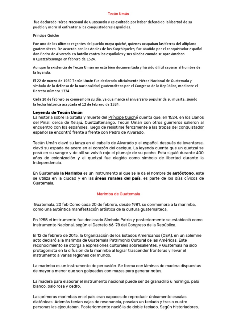 Tecún Umán: Héroe Nacional de Guatemala | PDF | Clásicos