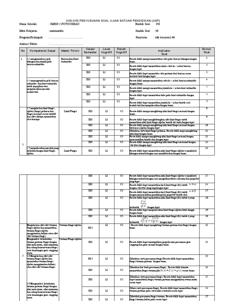 Kisi-Kisi Soal MTK Wajib Kelas 11 Semester Genap | PDF