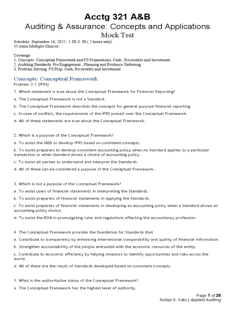 01 Acctg 321 A&B Mock Test-1 | PDF | Audit | Going Concern