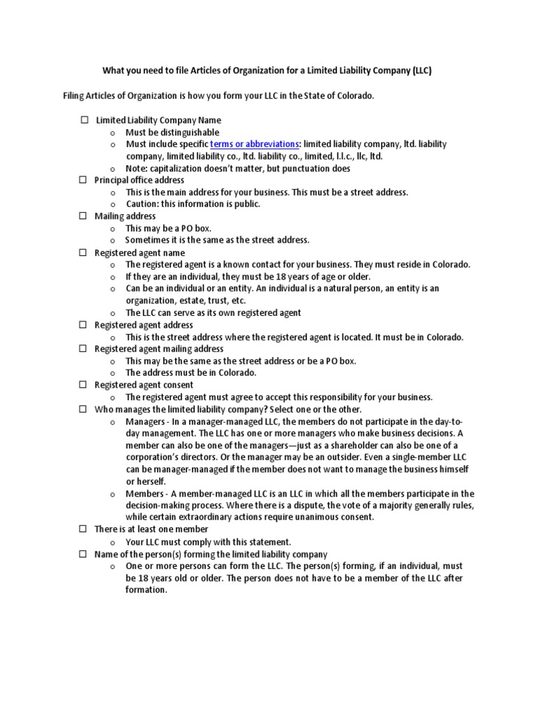 LLC Checklist PDF | PDF | Limited Liability Company | Limited Company