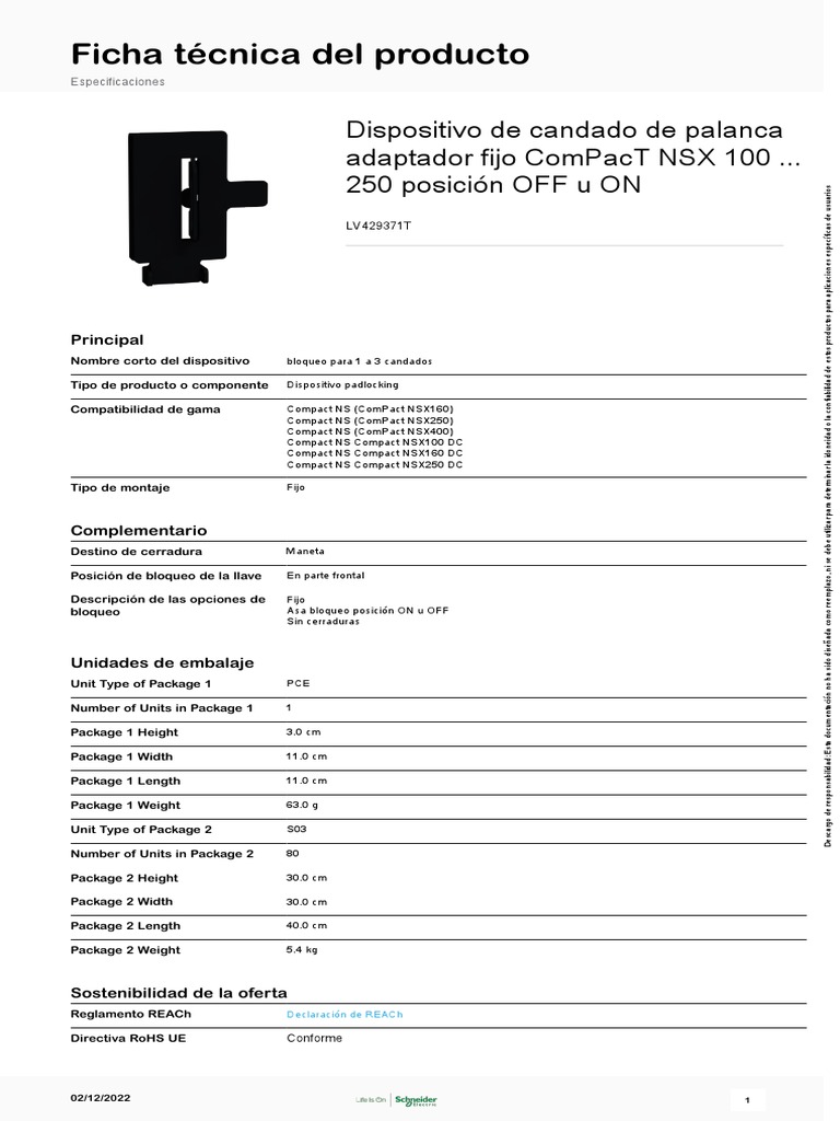 Dispositivo de candado LV429371T | PDF