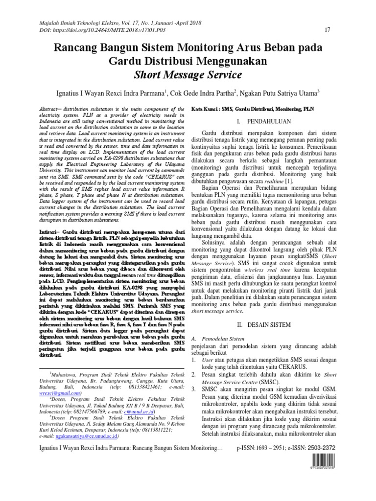 Jurnal Rancang Bangun Sistem Monitoring Arus Beban Pada Gardu Distribusi Menggunakan Short