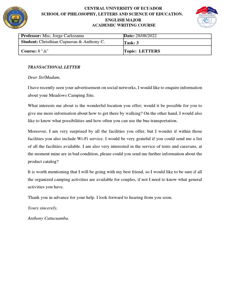 Complaint and Transactional Letter | PDF