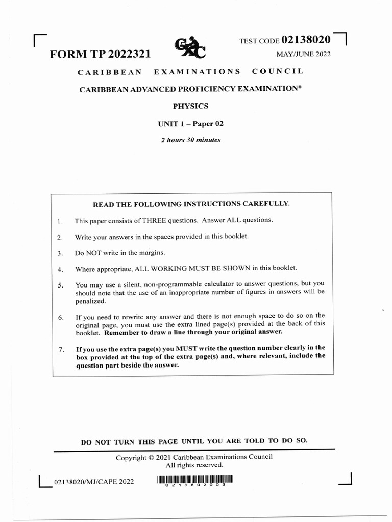 CAPE Physics 2022 U1 P2 | PDF