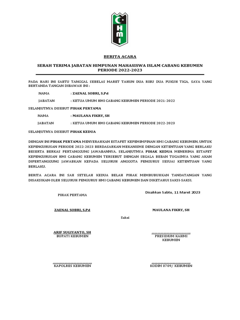 SERAH TERIMA TANGGUNG JAWAB | PDF