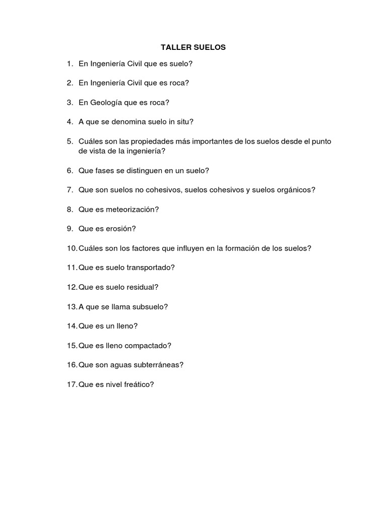 TALLER CONCEPTOS BASICOS SUELOS (Primera Clase) PDF | PDF