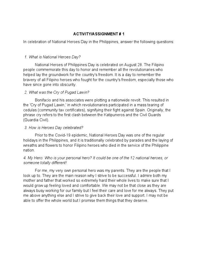 Celebration of National Heroes Day in The Philippines Assignment | PDF