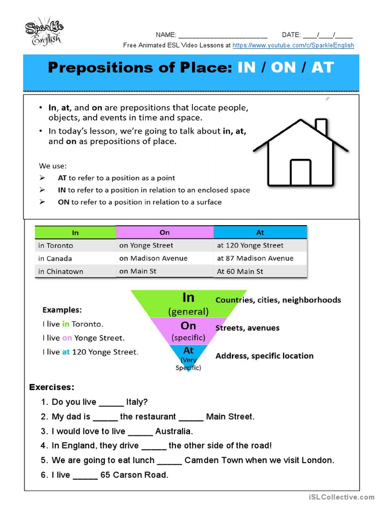 Prepositions of Place: IN, ON, AT Exercises | PDF