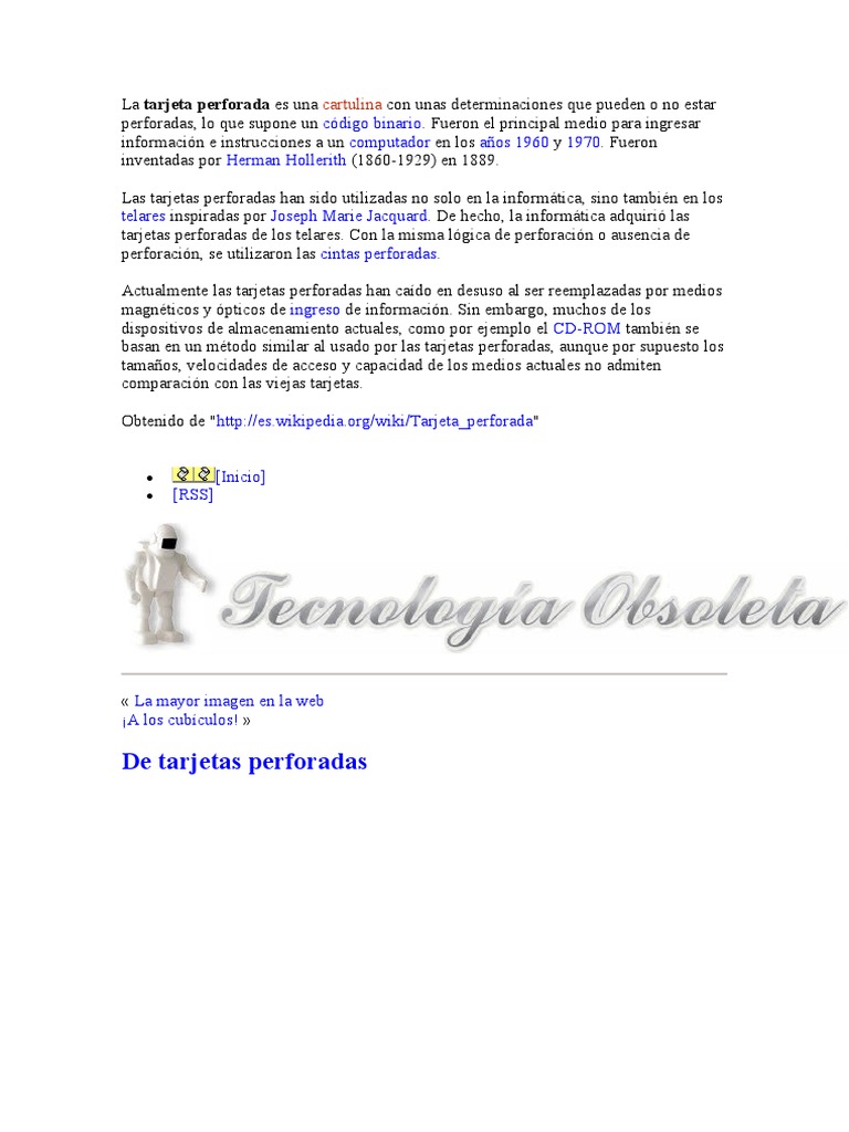 La Tarjeta Perforada Es Una Cartulina Con Unas Determinaciones Que ...