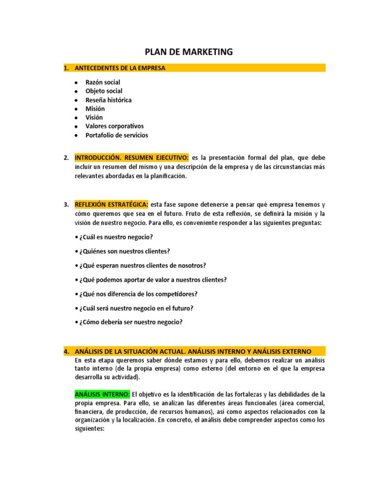 Estructura Plan de Marketing | PDF | Marketing | Mercado (economía)