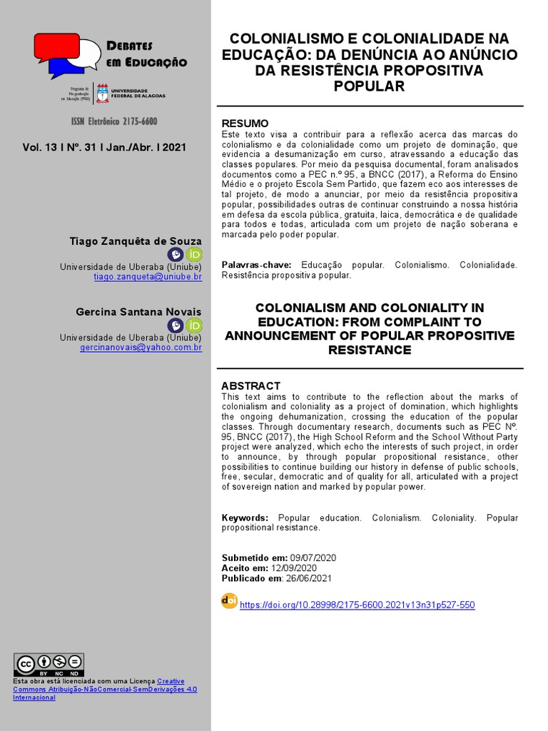 Colonialismo e Colonialidade Na Educação PDF | PDF | Sociologia ...