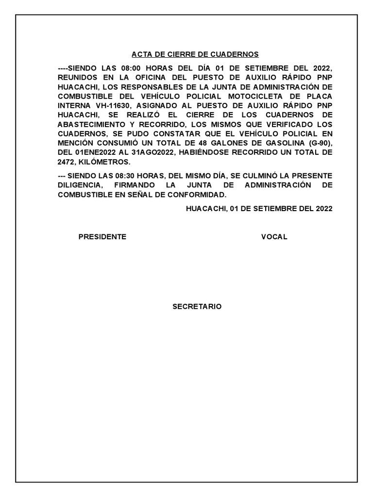 Acta de Cierre de Cuadernos | PDF