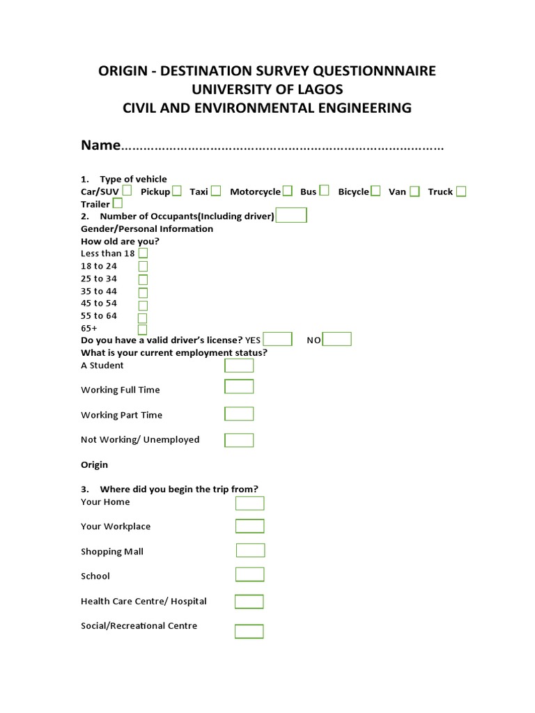 Origin Destination Survey | PDF