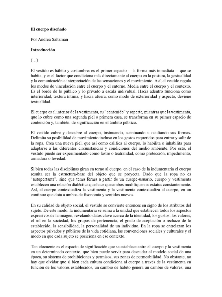Andrea Saltzman, El Cuerpo Diseñado | PDF | Sociedad | Ropa