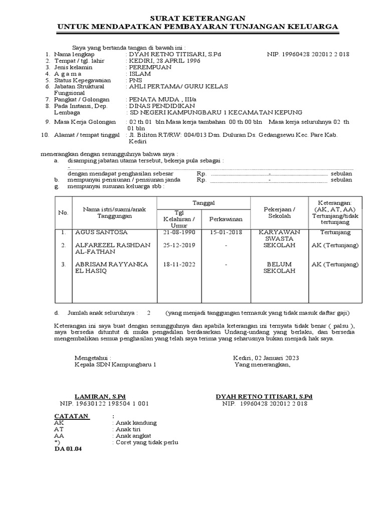 Surat Tunjangan Keluarga PNS | PDF