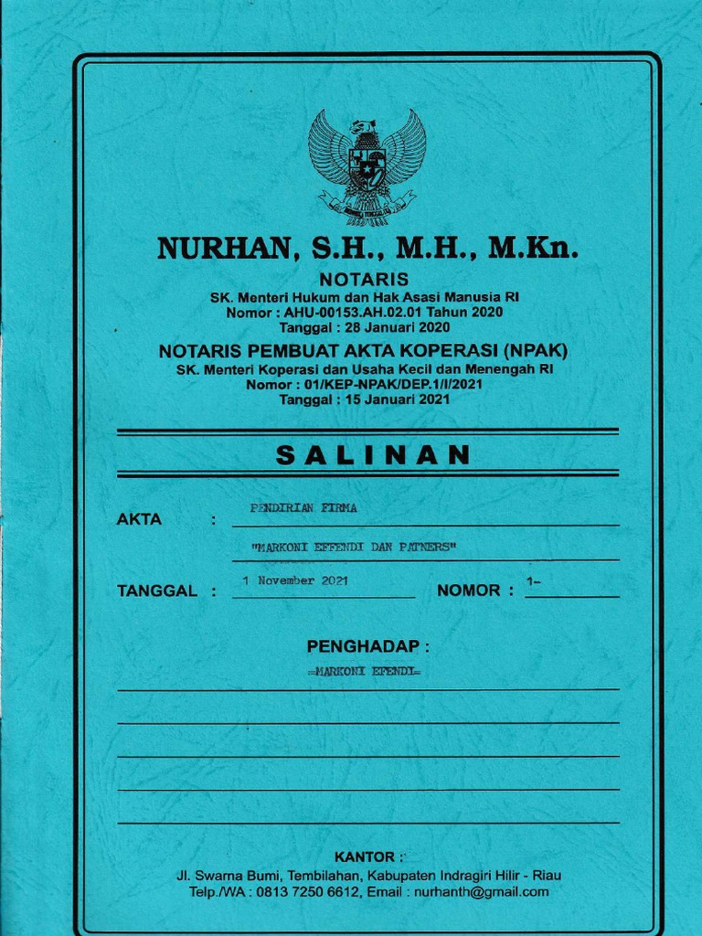 Akta Pendirian Firma Markoni Effendi | PDF