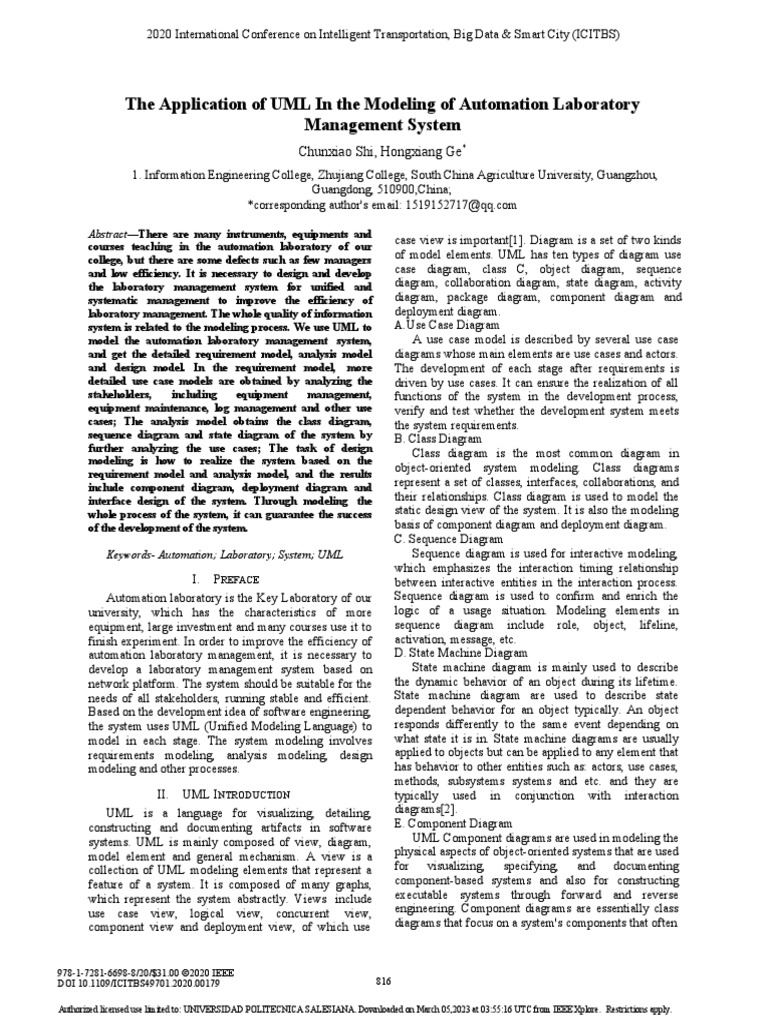 The Application Of Uml In The Modeling Of Automation Laboratory