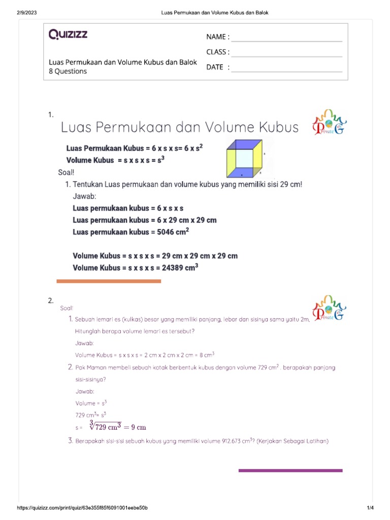 Luas Permukaan Dan Volume (Kubus Dan Balok) | PDF