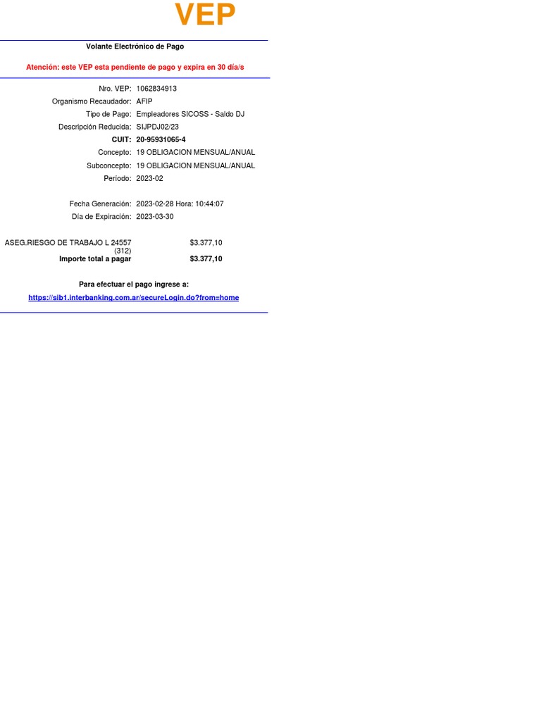Pago Pendiente VEP AFIP Empleadores | PDF | Negocios | Finanzas y dinero
