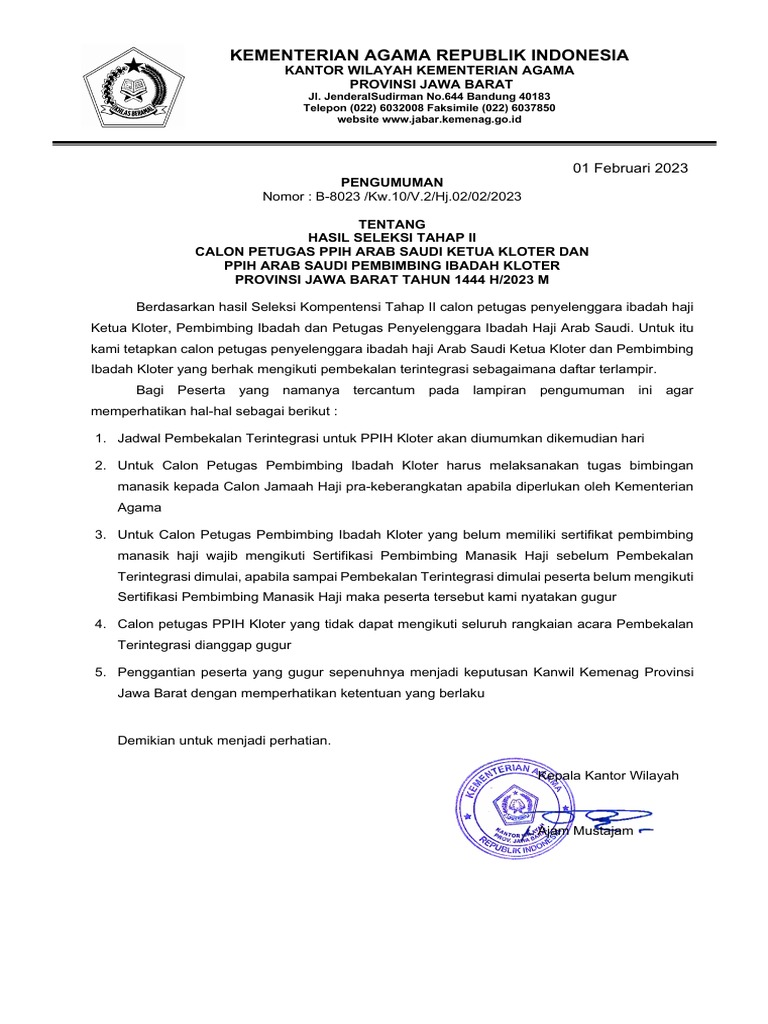 F30ed Pengumuman Hasil Seleksi Tahap II 2023 | PDF