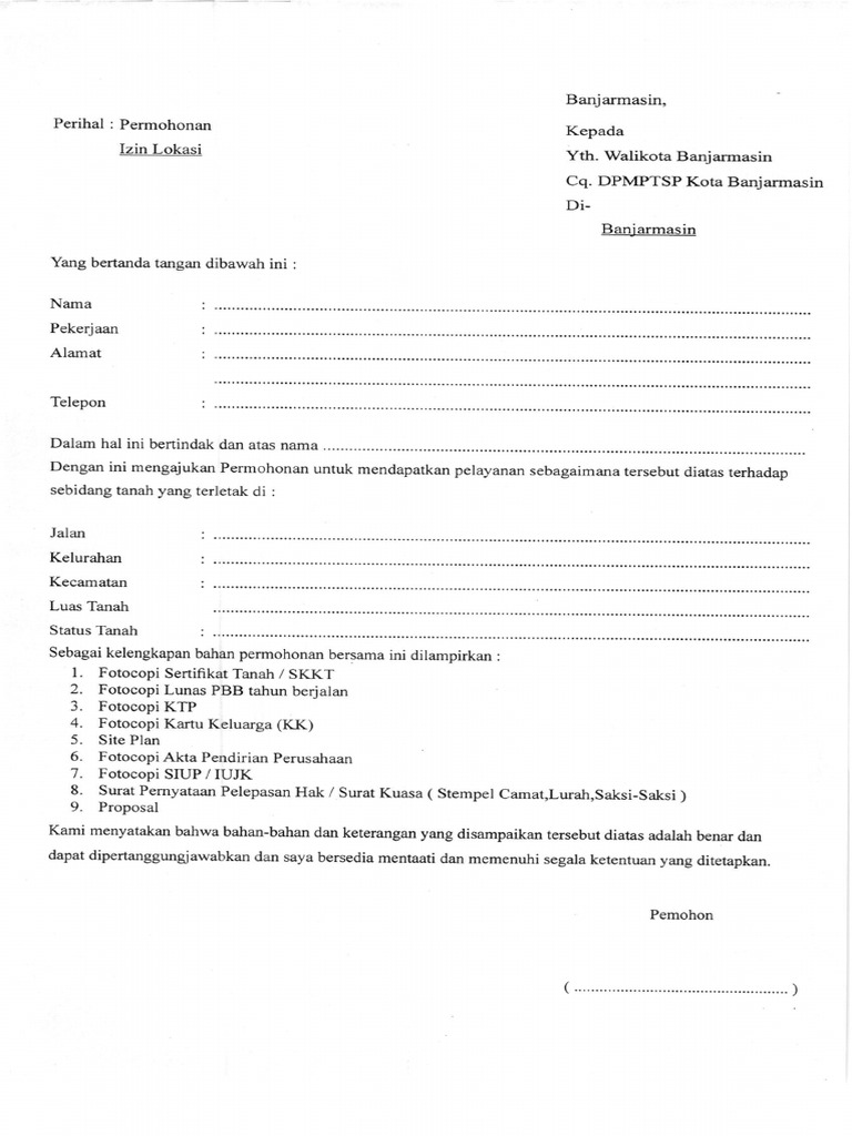 formulir ijin lokasi | PDF