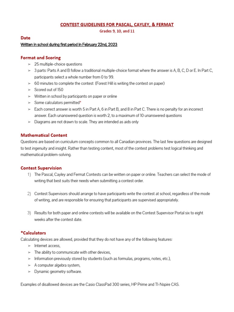 Contest Guidelines | PDF | Mathematics | Multiple Choice