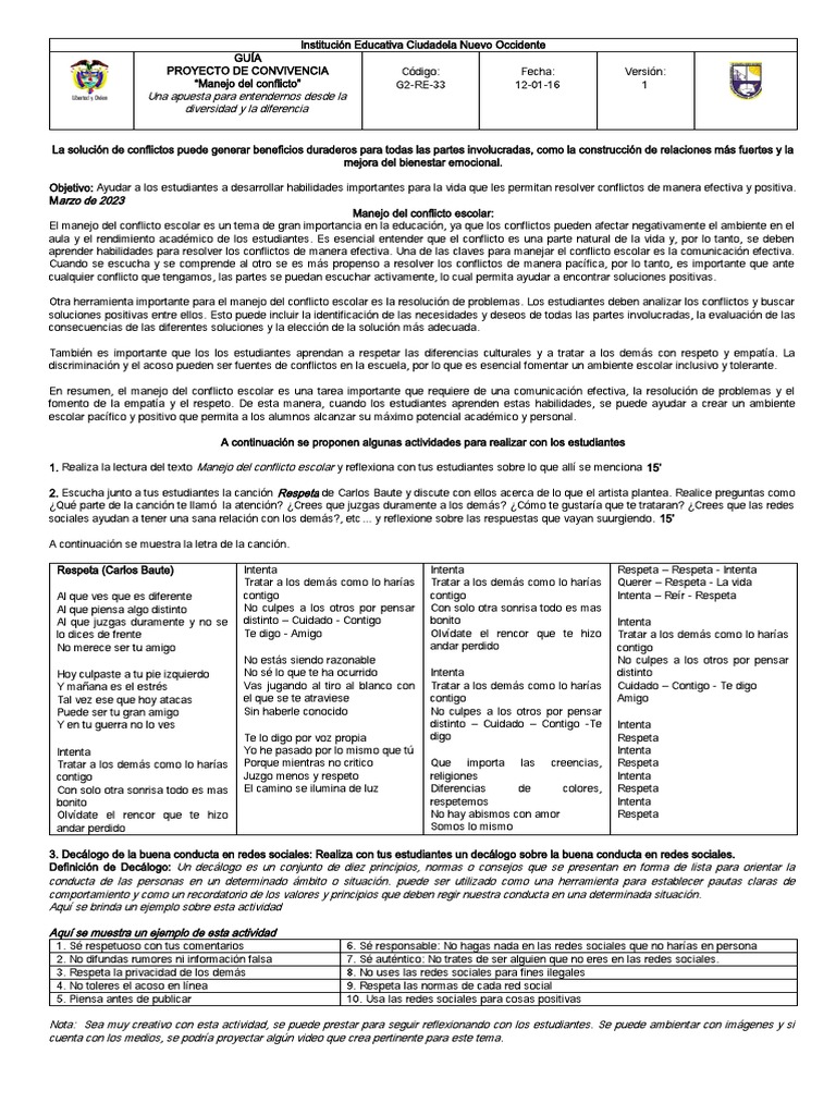 GUÍA MANEJO DEL CONFLICTO ESCOLAR AC, 6° A 11° y CLEIS | Descargar ...