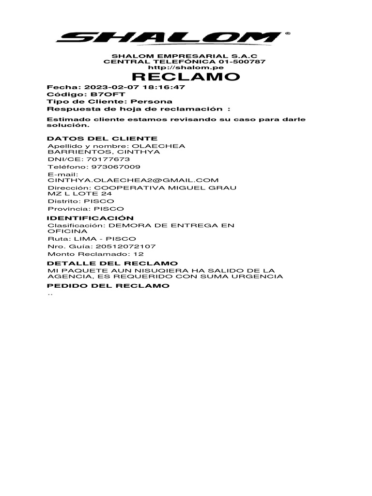 Reclamo PDF | PDF