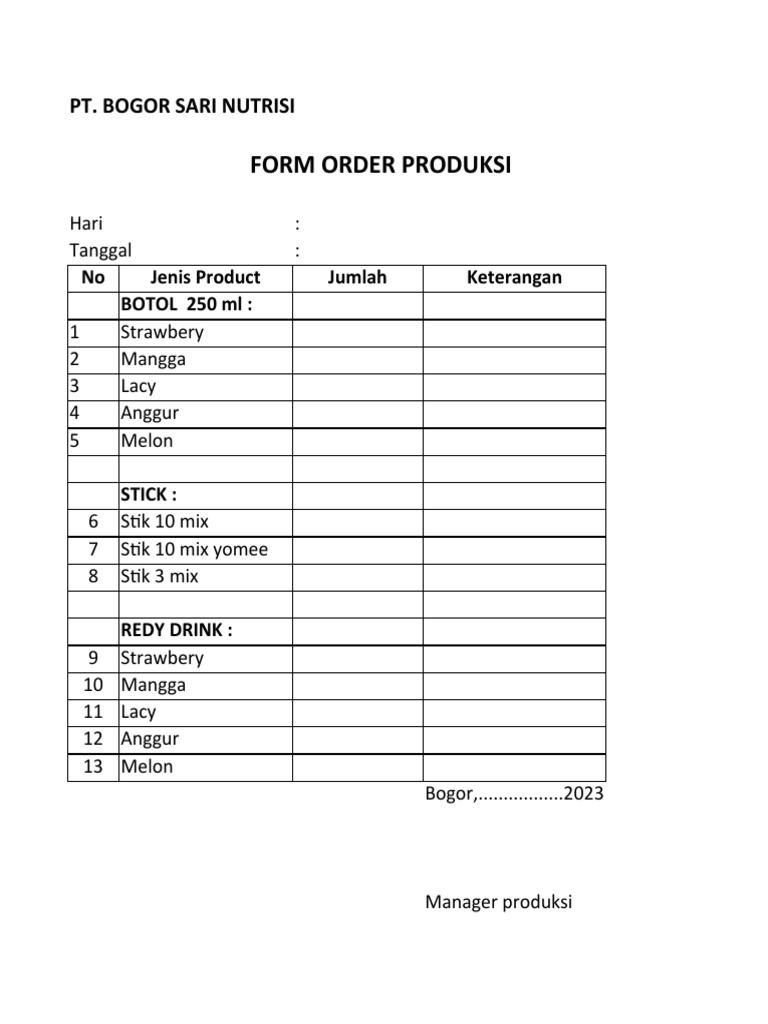 Form Order Produksi | PDF
