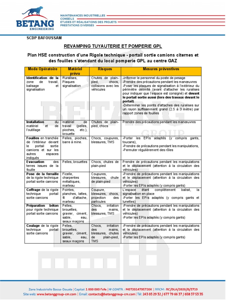 Plan HSE Rigole Technique | PDF