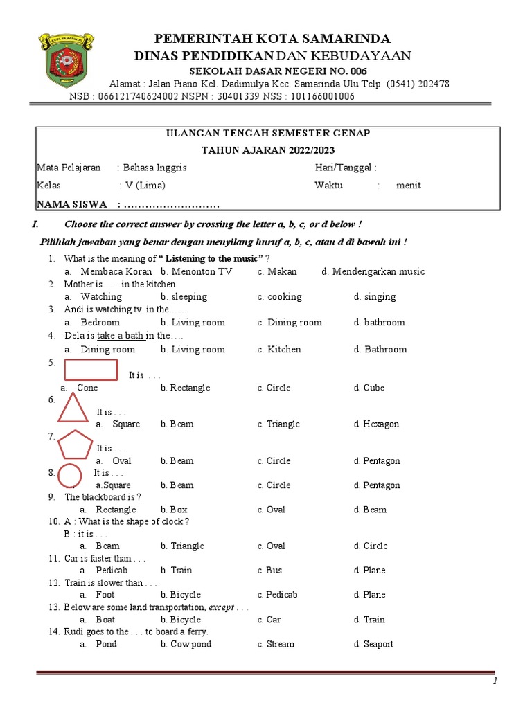 Soal Kelas 5 Uts B.ing SMT 2 (2023) | PDF | Physician | Nursing