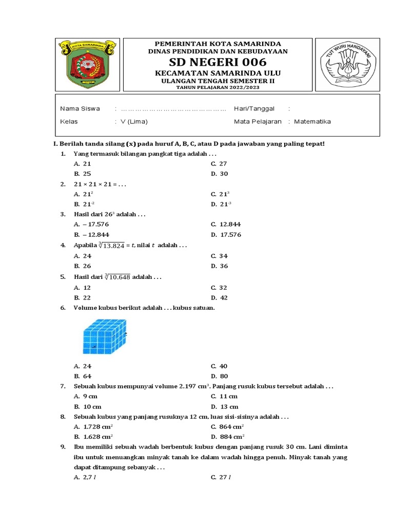 Soal PTS Matematika Kelas 5 | PDF