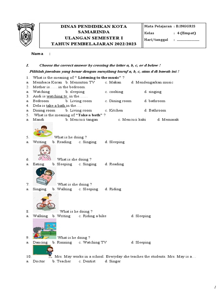 Soal B.Ing (Kelas 4) SMT 1 | PDF | Home | Interior Design