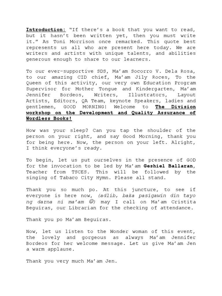 Emcee Script (Wordless Books) | PDF | Cognition