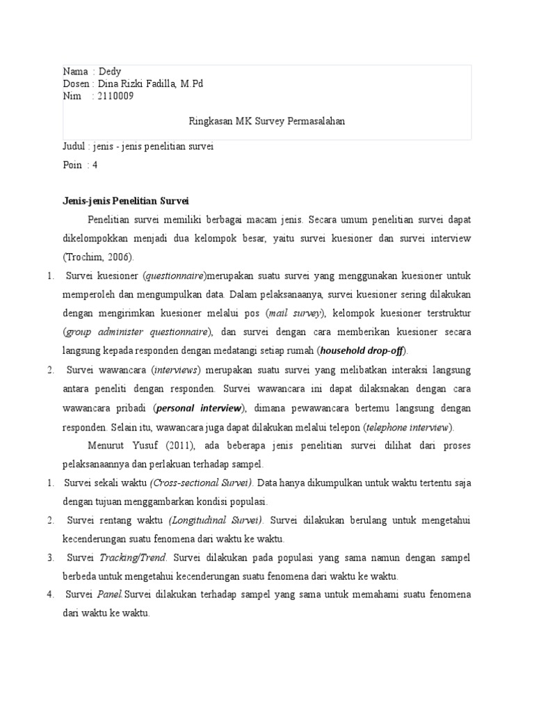 Dedy (Jenis Penelitian Survey) | PDF | Karier & Perkembangan