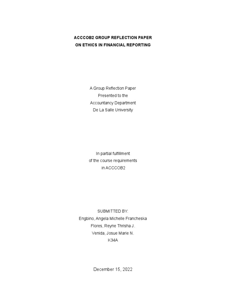 ACCCOB2-Ethics Reflection Paper PDF | PDF | Reputation | Business
